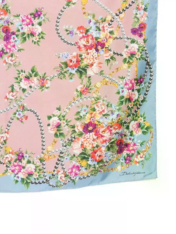 Dolce & Gabbana Small Flower Bouquets-print Silk Twill Scarf - Neutrals