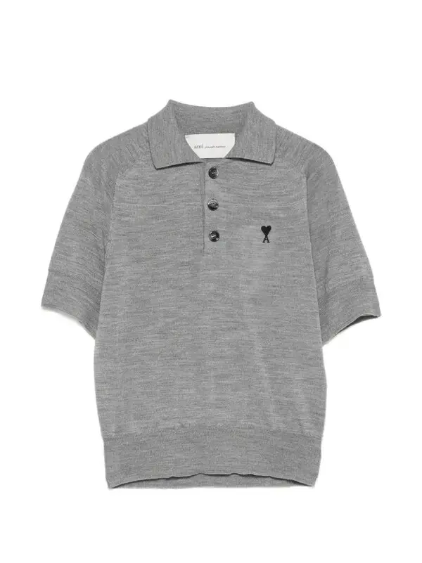 Ami Logo-embroidered Polo Shirt - Grey