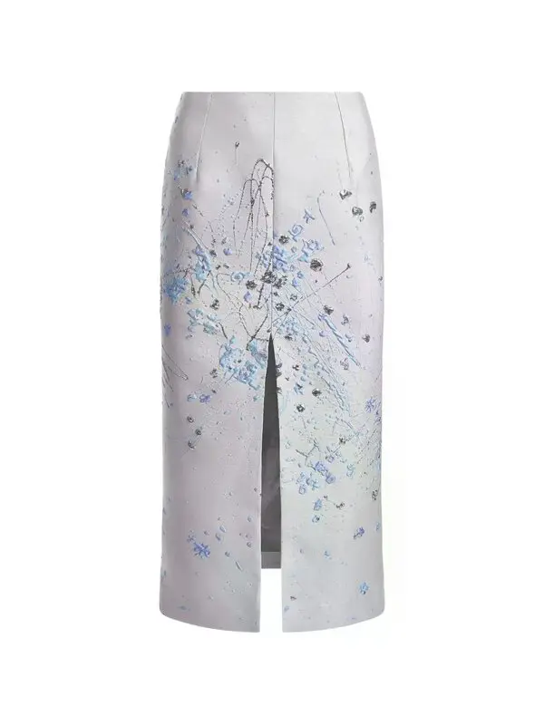 MIA PECULIAR Brocade Split Hem Midi Skirt