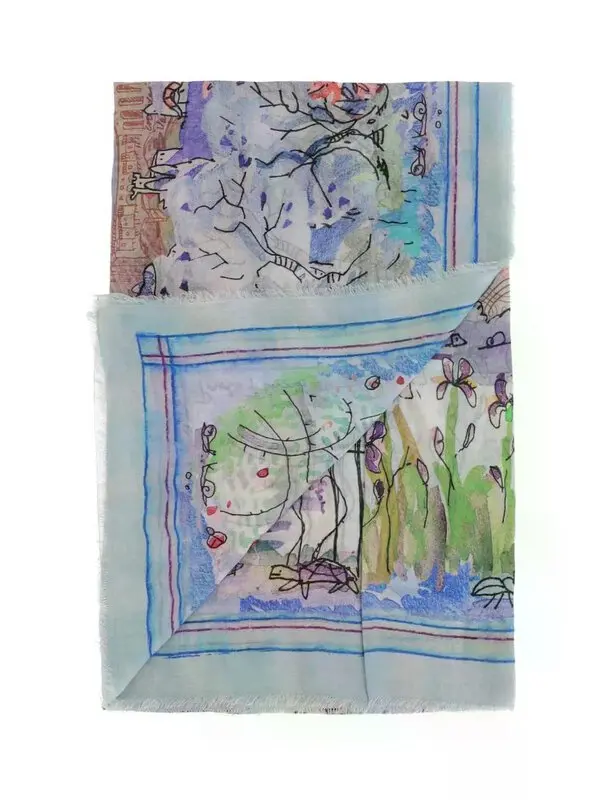 Faliero Sarti Fringed Printed Scarf - Blue