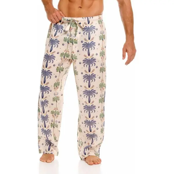 THE LAZY POET Ben Riviera Palms Ecru Linen Pajama Pants - White