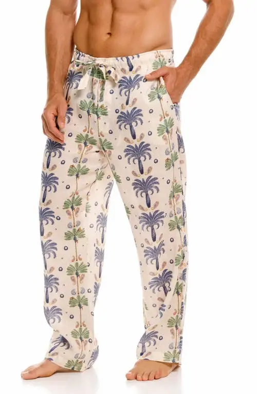 THE LAZY POET Ben Riviera Palms Ecru Linen Pajama Pants