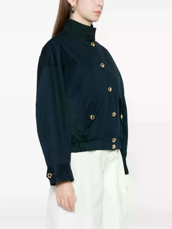 Maje Cotton Bomber Jacket With Gold Button Details
