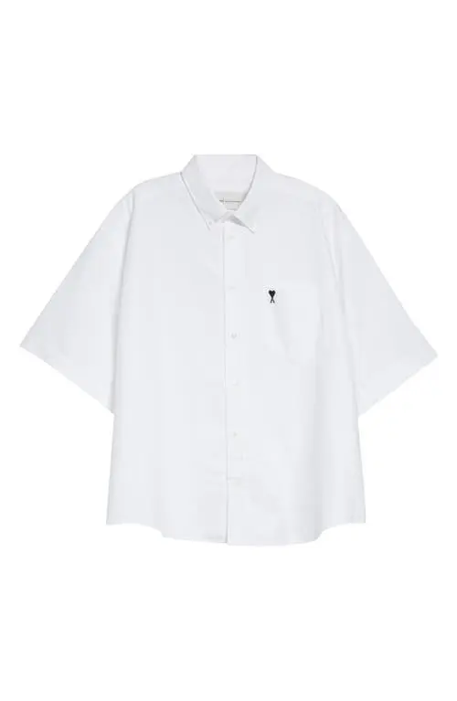 Ami De Coeur Embroidered Boxy Cotton Poplin Button-up Shirt - Blanc Naturel