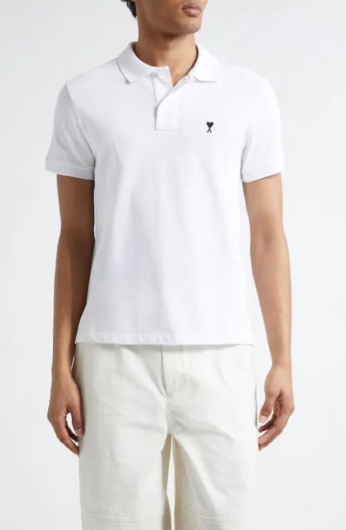 AMI Paris De Coeur Embroidered Cotton Piqué Polo - Blanc
