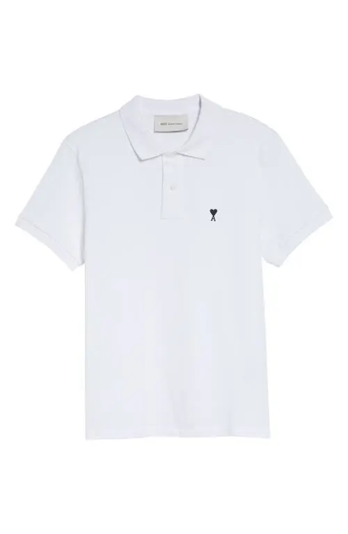 AMI Paris De Coeur Embroidered Cotton Piqué Polo - Blanc