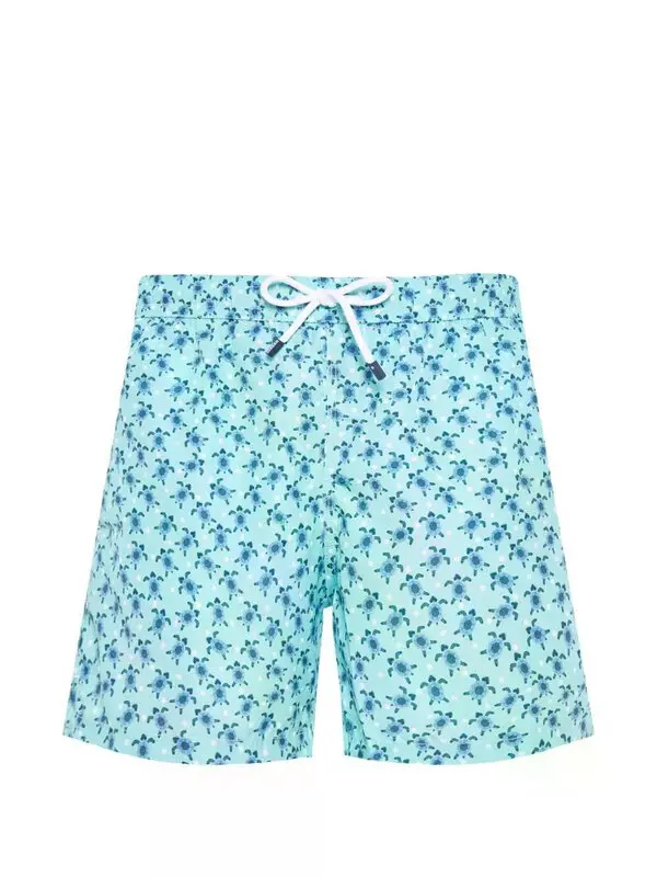 Fedeli Turtle-print Swim Shorts - Blue