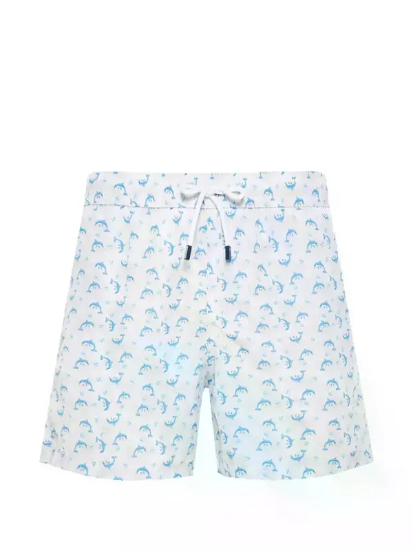 Fedeli Dolphin-print Swim Shorts - White