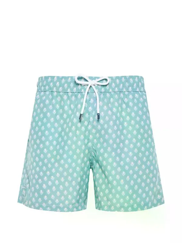 Fedeli Print Drawstring Swim Shorts - Blue
