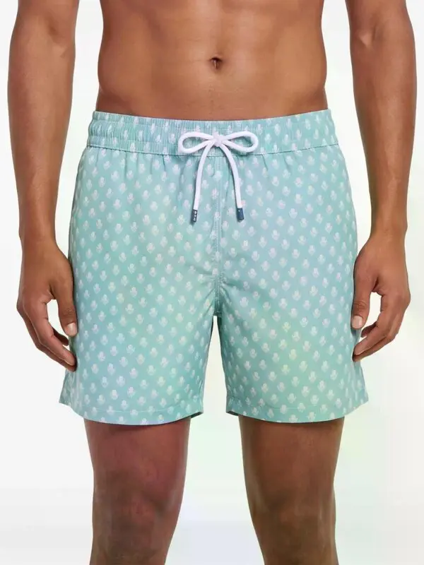 Fedeli Print Drawstring Swim Shorts - Blue