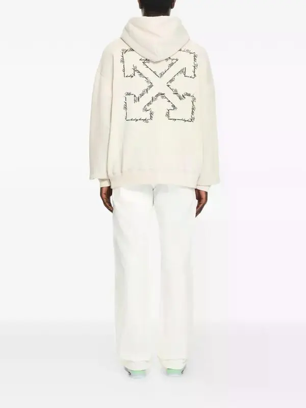 Off-White Script Arrow Drawstring Hoodie - Neutrals