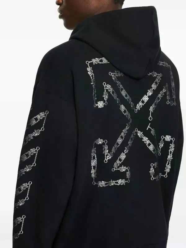 Off-White Chain Arrow Diagonal Drawstring Hoodie - Black