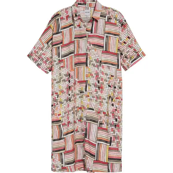 NIC+ZOE Colorweave Cotton Blend Shift Shirt Dress - Pink Multi
