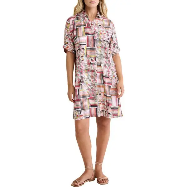 NIC+ZOE Colorweave Cotton Blend Shift Shirt Dress - Pink Multi
