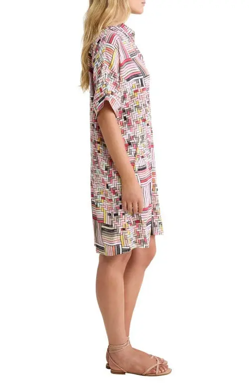 NIC+ZOE Colorweave Cotton Blend Shift Shirt Dress - Pink Multi
