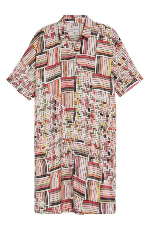 NIC+ZOE Colorweave Cotton Blend Shift Shirt Dress - Pink Multi