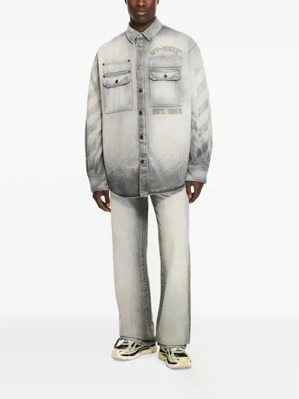Off-White Diagonal Embroidery Slim-fit Jeans - Grey