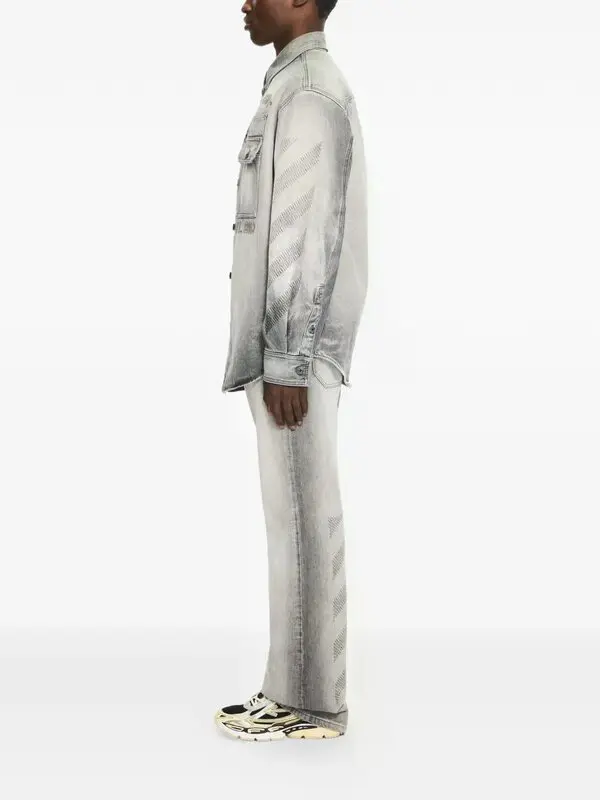 Off-White Diagonal Embroidery Slim-fit Jeans - Grey