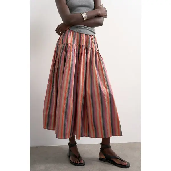 Topshop Striped Taffeta Skirt - Pink Multi
