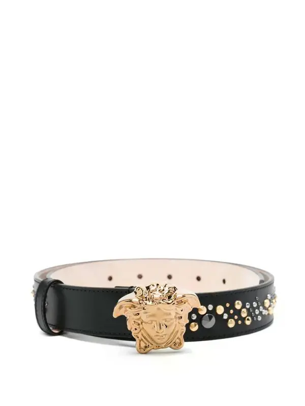 Versace Studded Medusa Leather Belt - Black