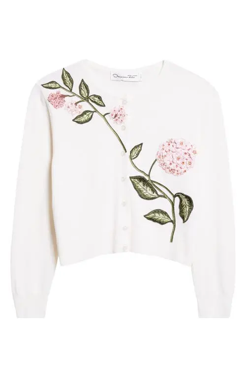 Oscar De La Renta Floral Virgin Wool Cardigan - Ivory
