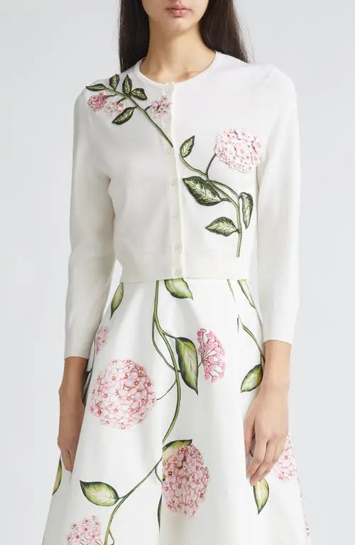 Oscar De La Renta Floral Virgin Wool Cardigan - Ivory