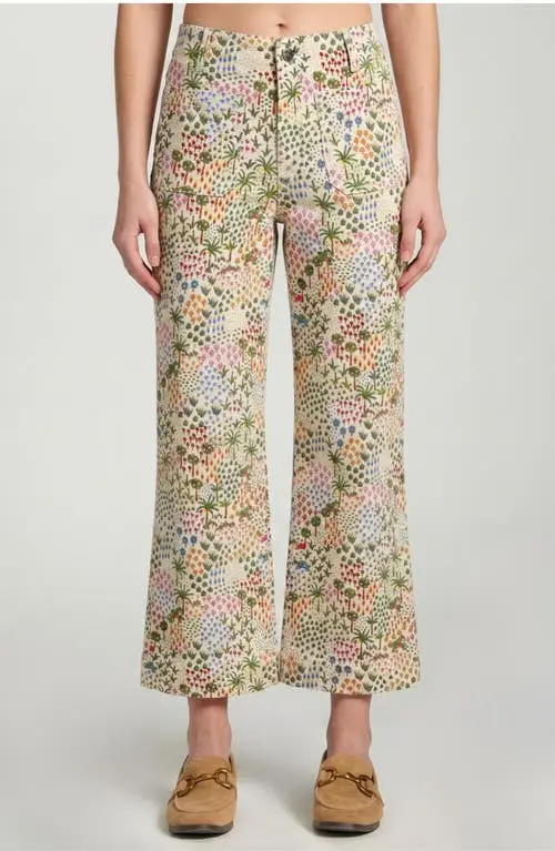APNY Print Wide-leg Ankle Jeans - Sage Green Multi