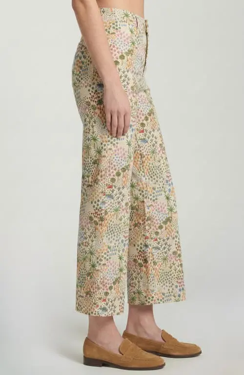 APNY Print Wide-leg Ankle Jeans - Sage Green Multi