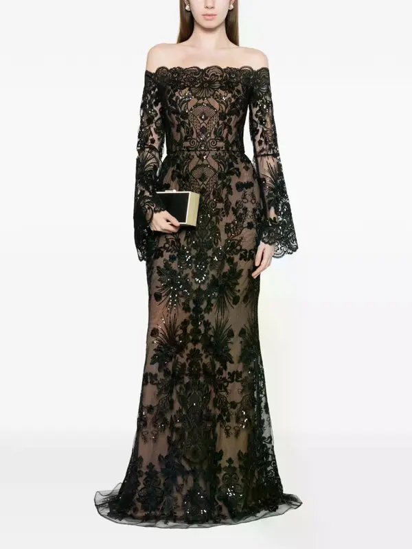 Elie Saab Lace-detail Flared Maxi Dress