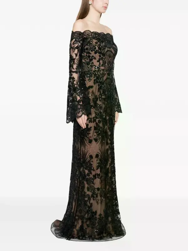 Elie Saab Lace-detail Flared Maxi Dress