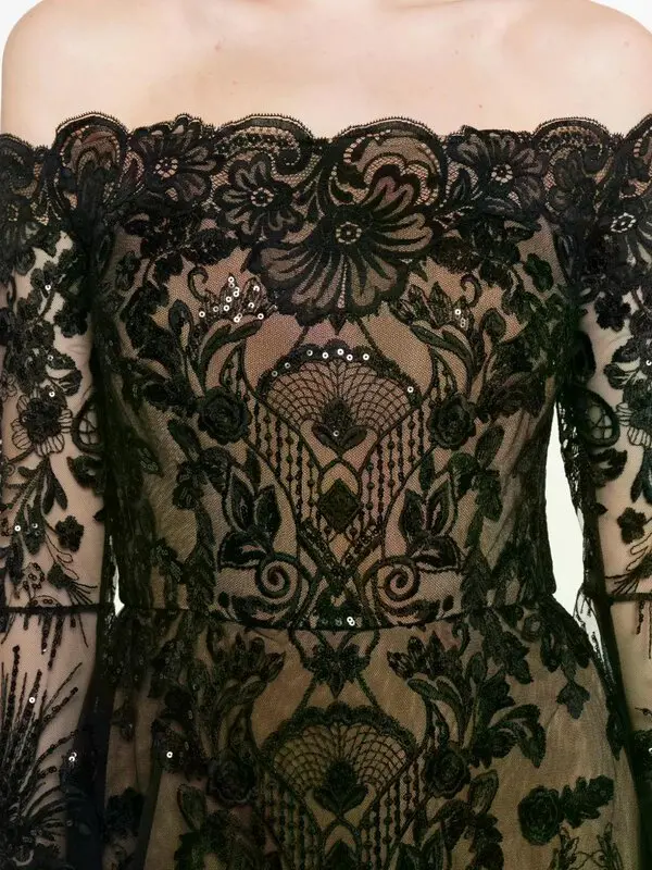 Elie Saab Lace-detail Flared Maxi Dress