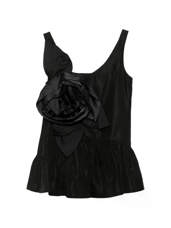 Simone Rocha Floral-appliqué Ruffled Taffeta Top - Black