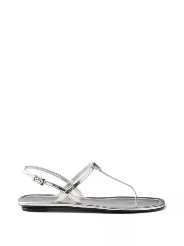 Prada Metal Buckle Thong Sandals - Silver