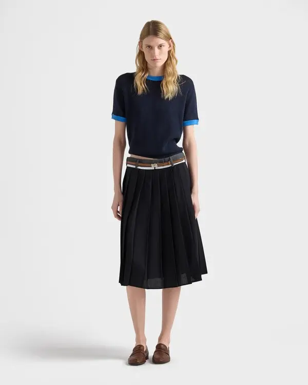 Prada Pleated Midi Skirt - Navy
