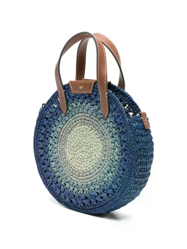 ANYA HINDMARCH Small Round Raffia Tote Bag - Blue