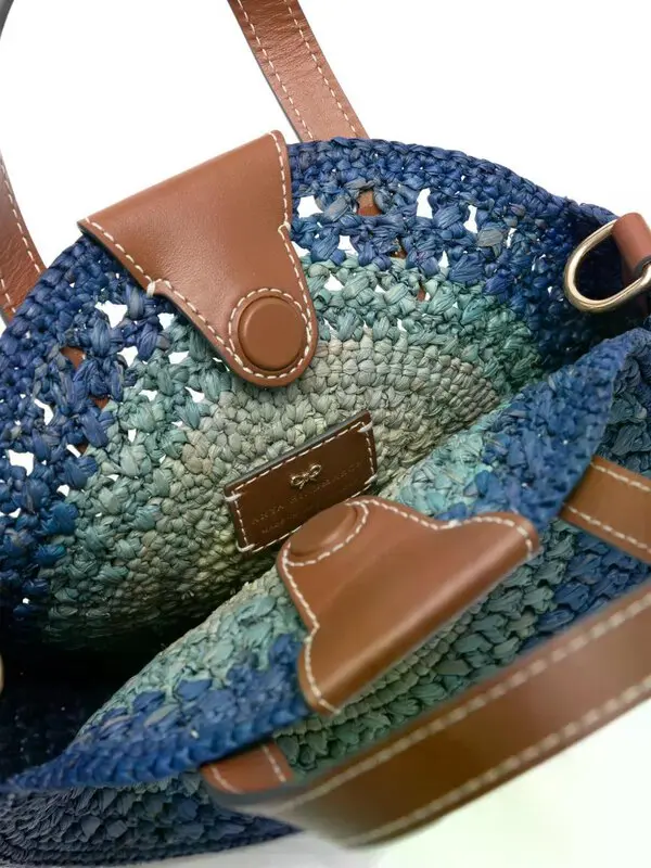 ANYA HINDMARCH Small Round Raffia Tote Bag - Blue