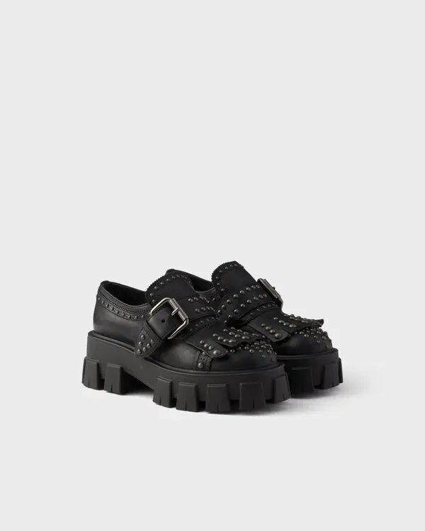 Prada Monolith Studded Leather Loafers