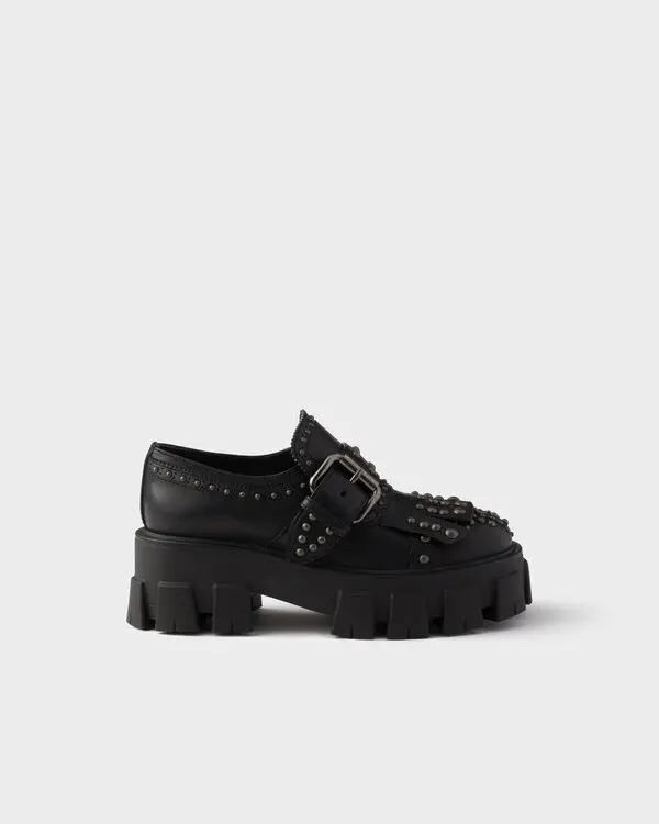 Prada Monolith Studded Leather Loafers