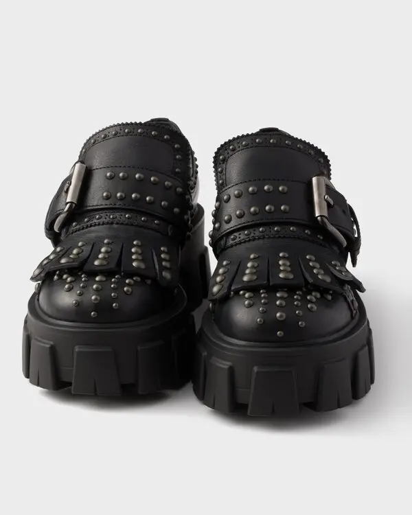 Prada Monolith Studded Leather Loafers