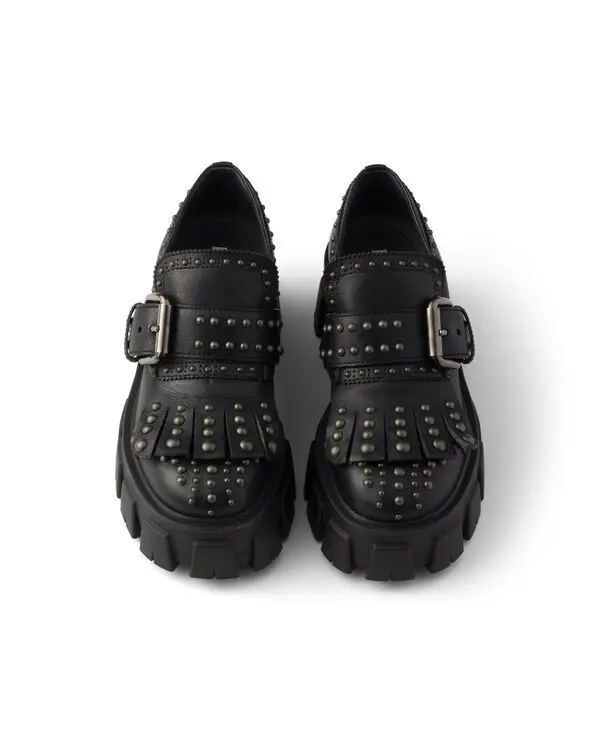 Prada Monolith Studded Leather Loafers