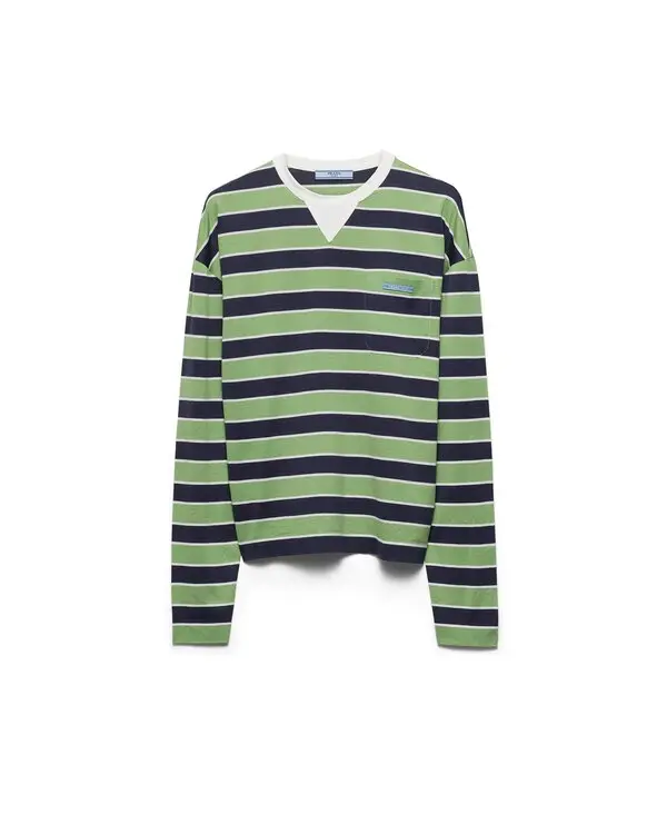 Prada Long-sleeved Striped Lisle Cotton T-shirt - Blue