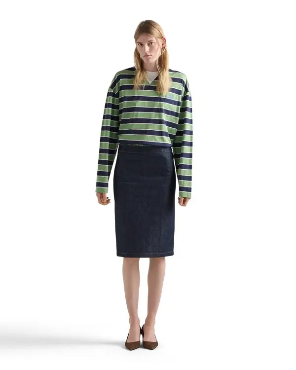 Prada Long-sleeved Striped Lisle Cotton T-shirt - Blue