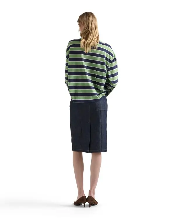 Prada Long-sleeved Striped Lisle Cotton T-shirt - Blue