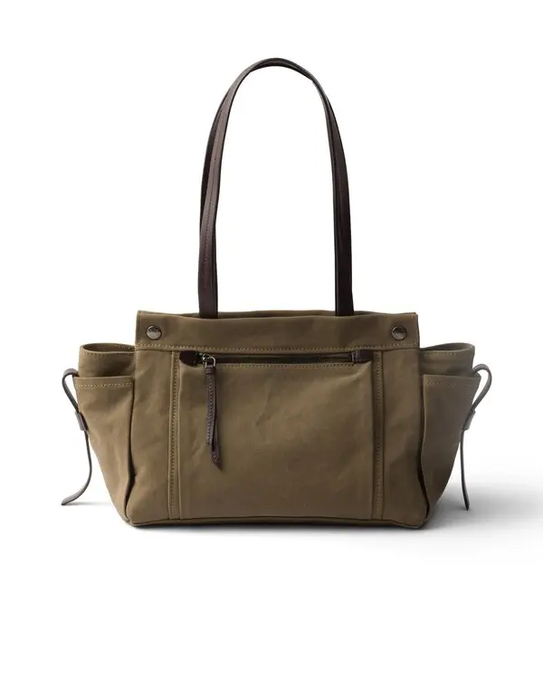 Prada Canvas And Leather Tote Bag - Green