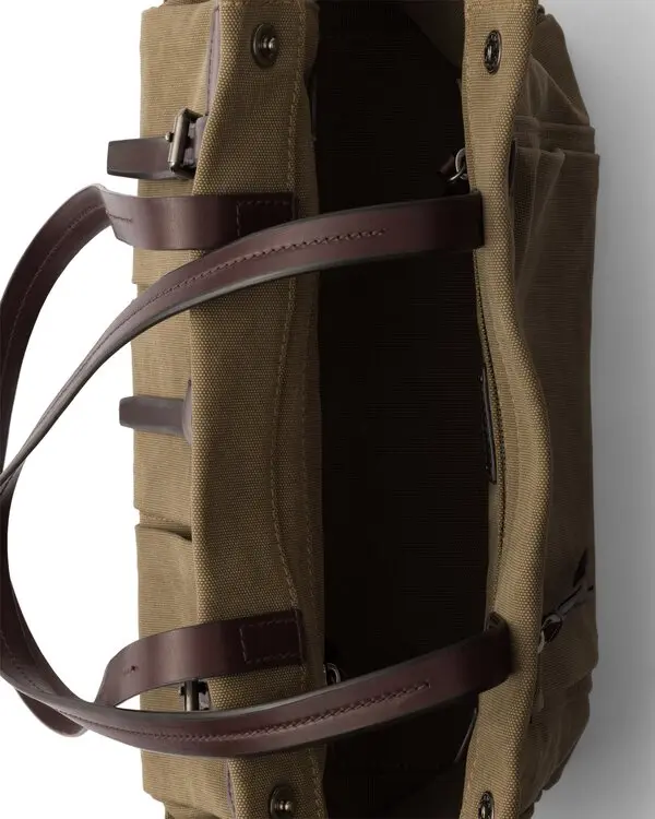 Prada Canvas And Leather Tote Bag - Green