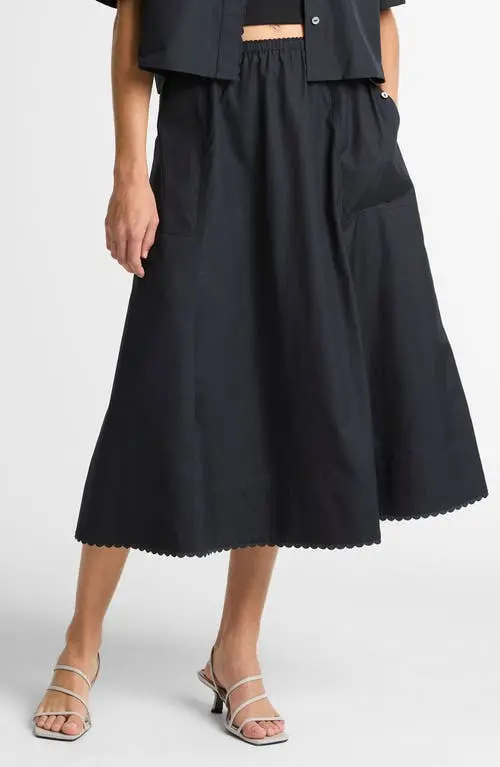 Vince Scallop Hem A-line Cotton Midi Skirt - Eclipse
