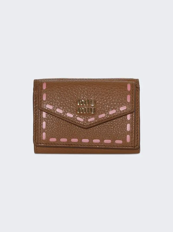 Miu Miu Small Leather Wallet Caramel And Petalo - Tan