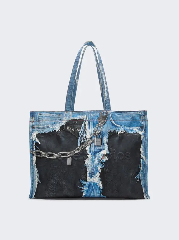 Acne Studios Denim Print Tote Bag - Blue