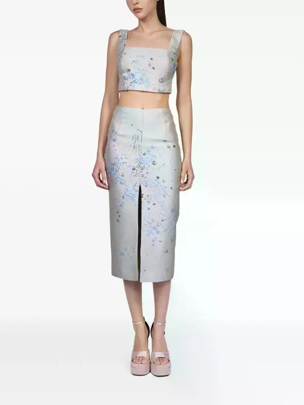 MIA PECULIAR Brocade Midi Skirt With Split Hem