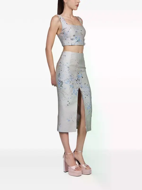MIA PECULIAR Brocade Midi Skirt With Split Hem